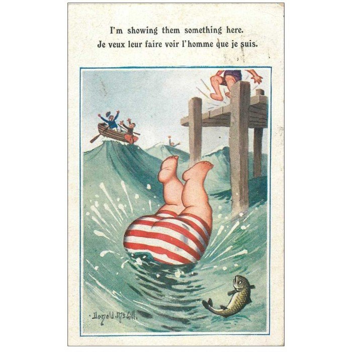 HUMOUR. Le Plongeon d'un obèse 1928 par Donald Mac Gill