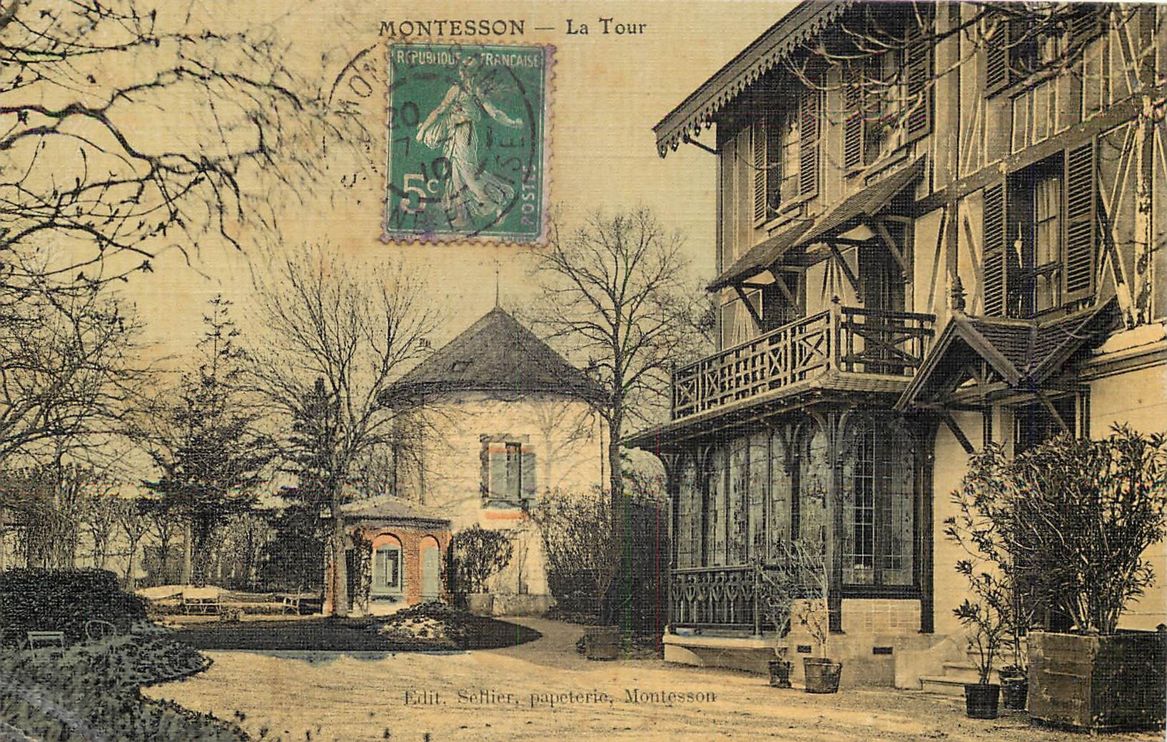 78 MONTESSON. La Tour 1910 magnifique carte toilée