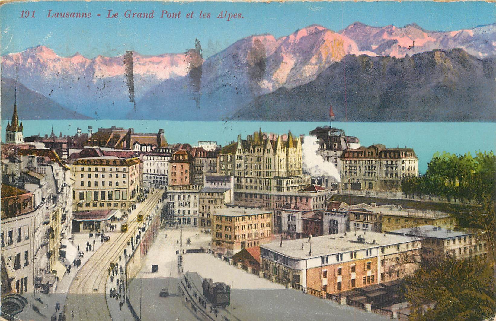 2 cpa LAUSANNE. Grand Pont 1924 et vue générale 1901