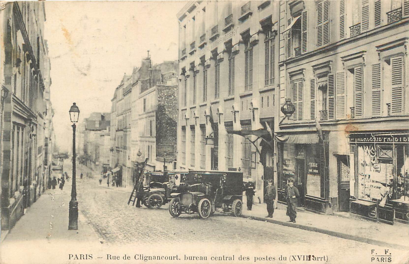 PARIS 18° Voitures des Postes et Tabac rue Glignancourt 1912